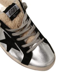 Golden Goose Super-Star Sabot Laminated Upper Suede Star Shearling Lining Womens Distressed Sneakers-37 White