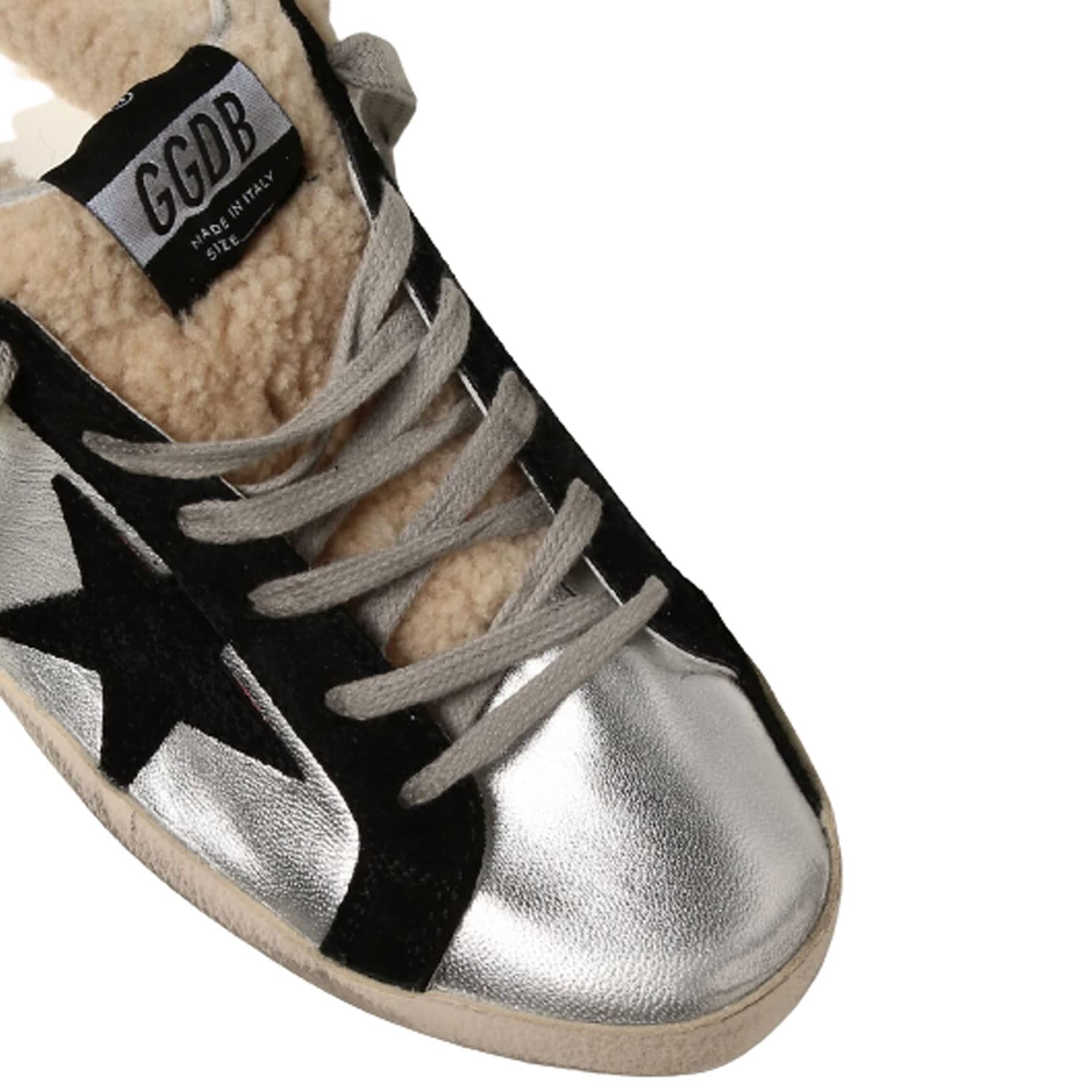 Golden Goose Super-Star Sabot Laminated Upper Suede Star Shearling Lining Womens Distressed Sneakers-37 White