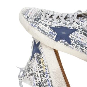 Golden Goose Super-Star All Over Printed Nappa Upper Leather Star Fluo Leather Heel Mens Distressed Sneakers-41 White