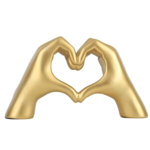 dovdov gold gesture decoration, heart hand statue room decoration, love finger sculpture wedding decoration for shelf coffee table office bedroom tv cabinet bookshelf small ornament home decoration