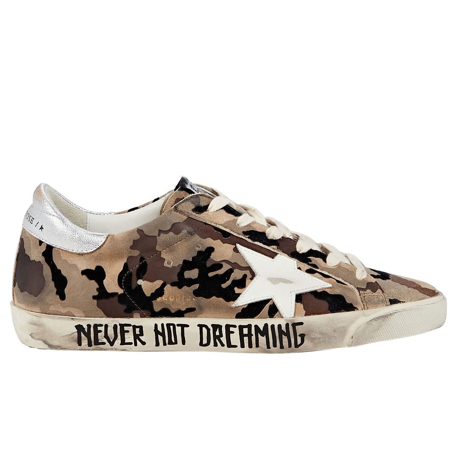 Golden Goose Super-Star Camou Flock Upper Leather Star Laminated Heel Signature Foxing Womens Distressed Sneakers-38