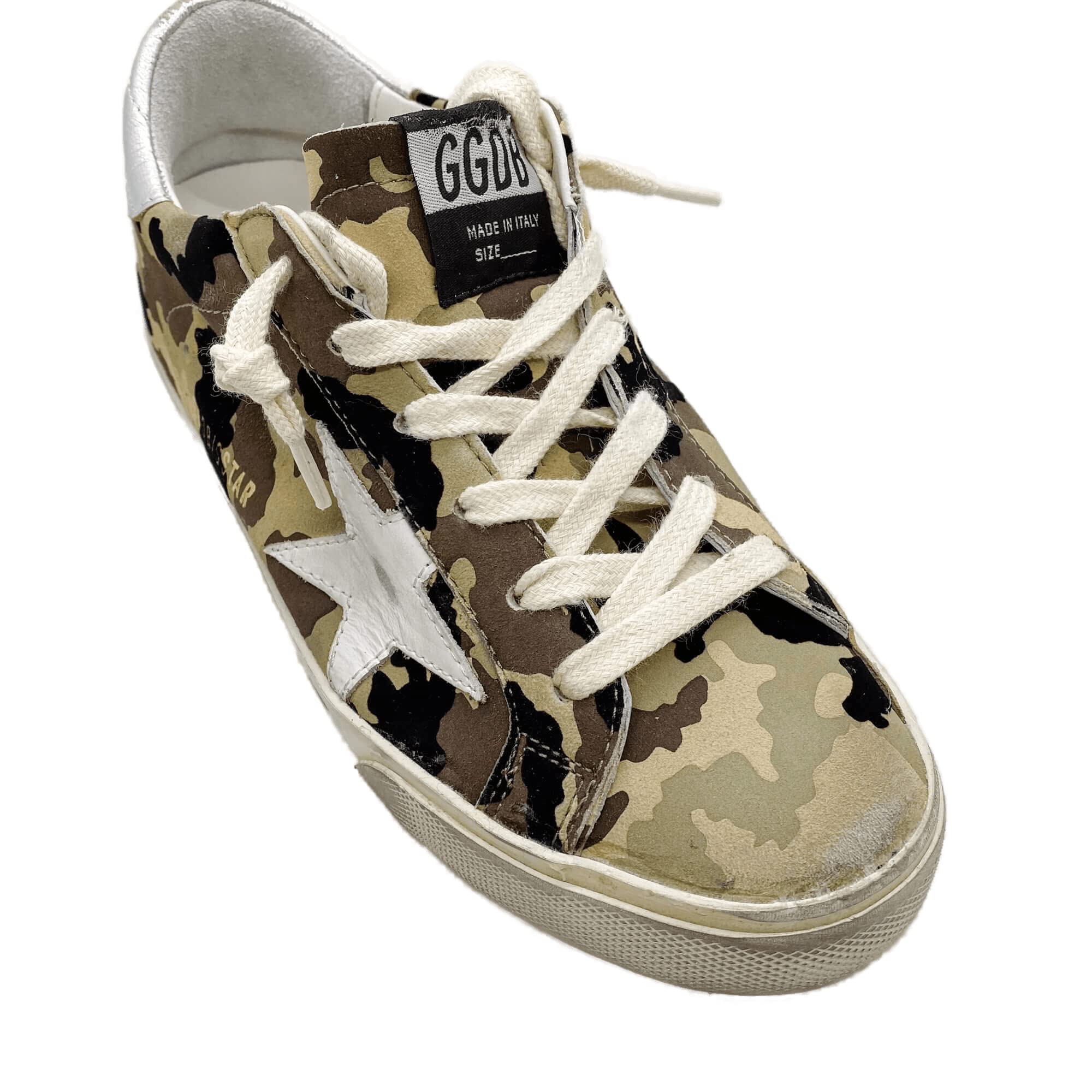 Golden Goose Super-Star Camou Flock Upper Leather Star Laminated Heel Signature Foxing Womens Distressed Sneakers-38