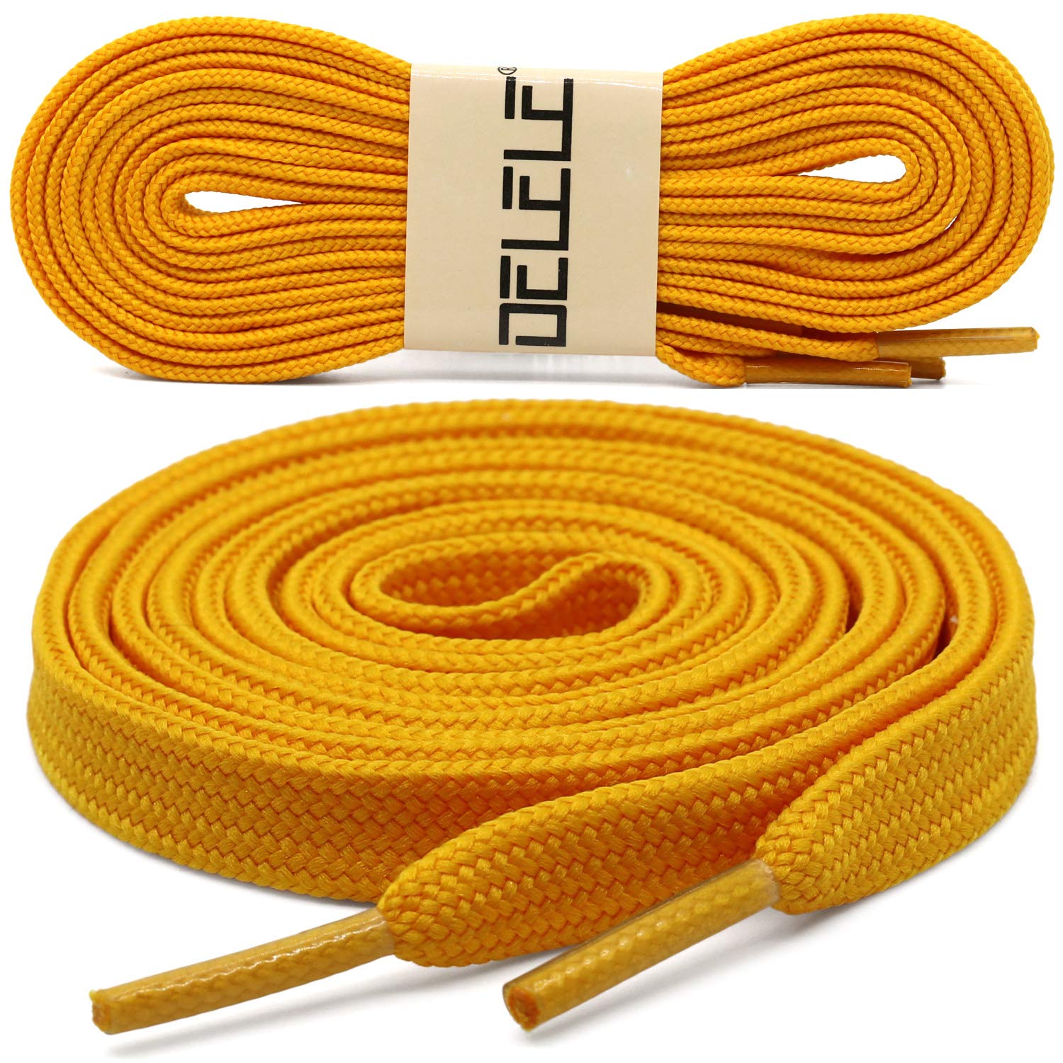 DELELE Solid Flat Shoelaces Hollow Thick Athletic Shoe Laces Strings Golden 2 Pair 55 inch