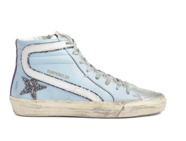 Golden Goose Women's Light Blue Leather Slide High Top Sneakers (us_footwear_size_system, adult, women, numeric, medium, numeric_10)