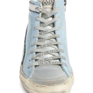 Golden Goose Women's Light Blue Leather Slide High Top Sneakers (us_footwear_size_system, adult, women, numeric, medium, numeric_10)