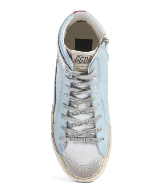 Golden Goose Women's Light Blue Leather Slide High Top Sneakers (us_footwear_size_system, adult, women, numeric, medium, numeric_10)