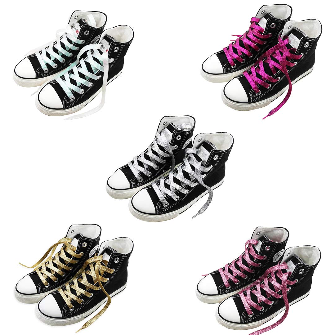 16 Pairs Multicolor Metallic Glitter Flat Shoelaces for Sneakers,43" Shoe Laces Strings