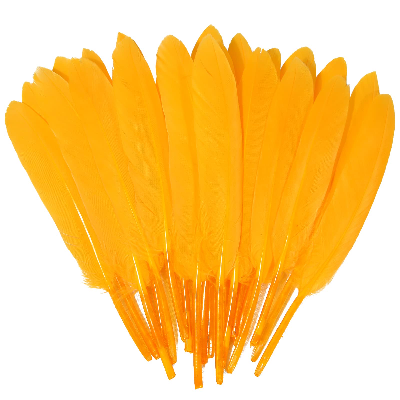 FeelfunFeather 120pcs Golden Yellow Goose Cochettes Feather Natural bulk 4-6 inch 10-15cm for Wedding Party Christmas Halloween Decorations DIY Crafts Goose Cochettes Feather