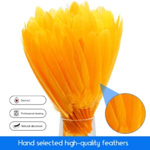 FeelfunFeather 120pcs Golden Yellow Goose Cochettes Feather Natural bulk 4-6 inch 10-15cm for Wedding Party Christmas Halloween Decorations DIY Crafts Goose Cochettes Feather