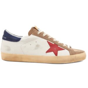 golden goose super-star leather upper with signature embroidery leather star suede heel mens distressed sneakers - 40 white