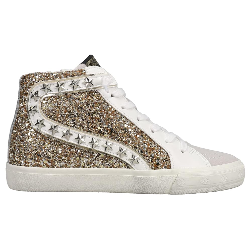 VINTAGE HAVANA Womens Mateel Glitter High Sneakers Shoes Casual - Gold - Size 8.5 B