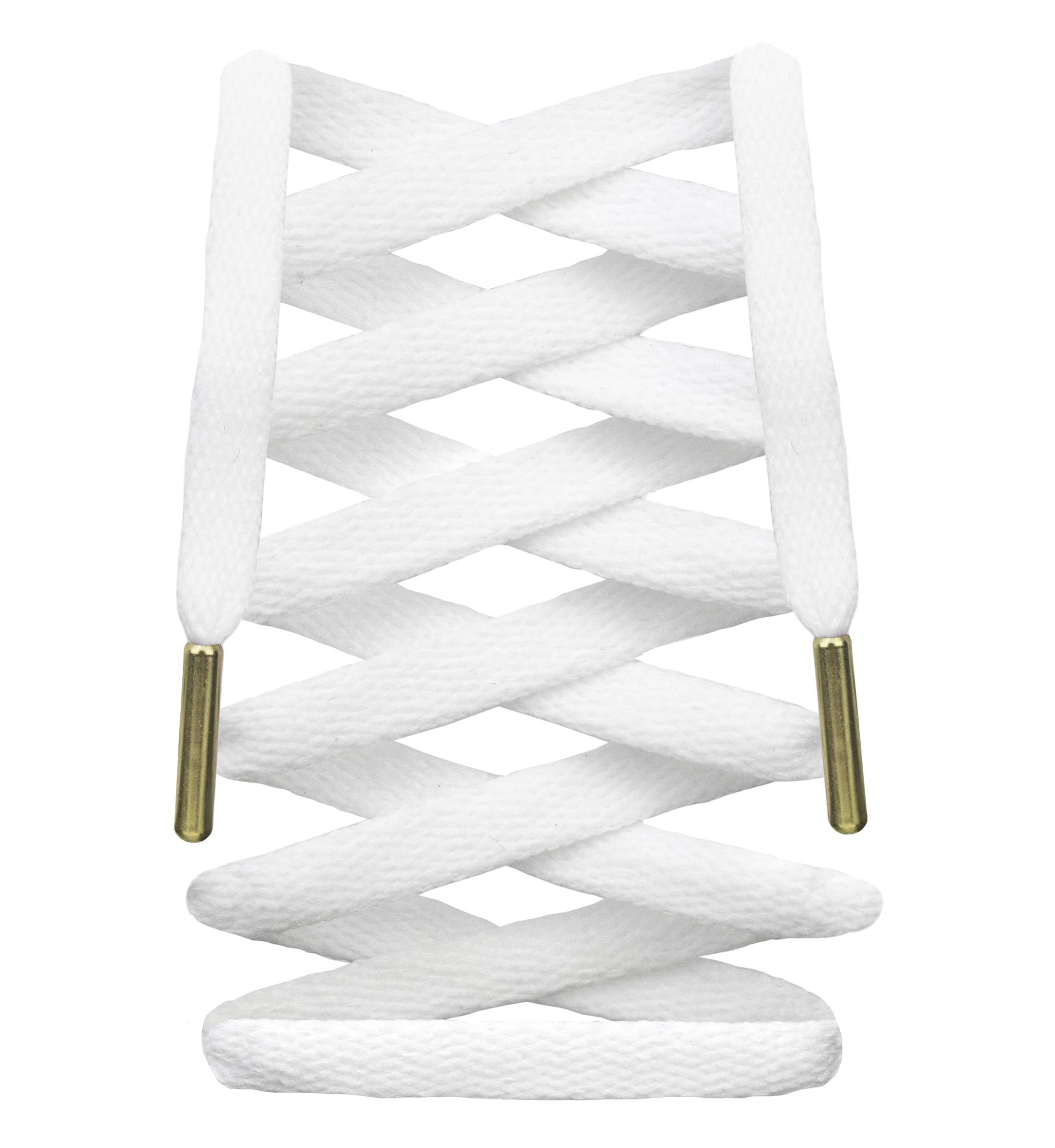 LitLaces - Premium Flat Cotton Shoe Laces Replacement for Air Jordan, Nike Dunk, Air Force 1, Converse, & Casual Shoes (White/Gold, 63")