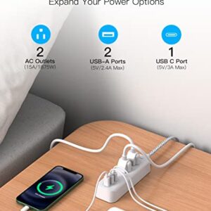 Cruise Essentials, USB C Travel Power Strip, Flat Plug Power Strip with 2 Outlets 3 USB Ports (1 USB C), 5ft Extension Cord Charging Station, Non Surge Protector for Cruise Ship, Travel, Home