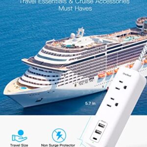 Cruise Essentials, USB C Travel Power Strip, Flat Plug Power Strip with 2 Outlets 3 USB Ports (1 USB C), 5ft Extension Cord Charging Station, Non Surge Protector for Cruise Ship, Travel, Home