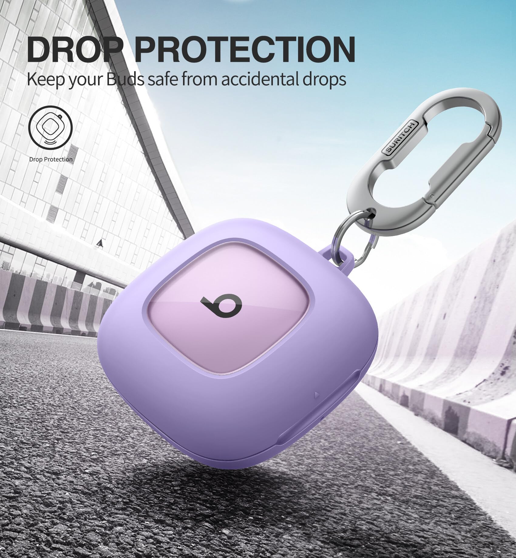 SURITCH Beats Fit Pro Case Cover Protector, Shock-absorbing Protective TPU Shell for Beats Fit Pro Charging Case 2021 Earbuds Secure Locking System with Anti-lost Keychain, Stone Purple