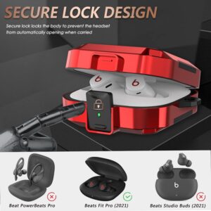 【with Anti-Drop Lock】 Carbon Fiber Beats Fit Pro Case Cover 2021,Shock-Absorbing Beats Fit Pro 2 protector with Accessories Keychain/Zipper Storage Bag/Cleaner Brush/Portable Wrist Strap - Red