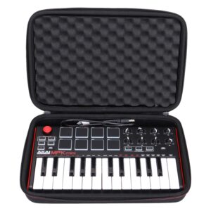 ltgem travel hard carrying case for akai professional mpk mini mk3 / mpk mini play mk3 / mpk mini mkii/mpk mini play - 25 key usb midi keyboard controller, black+black(case only)