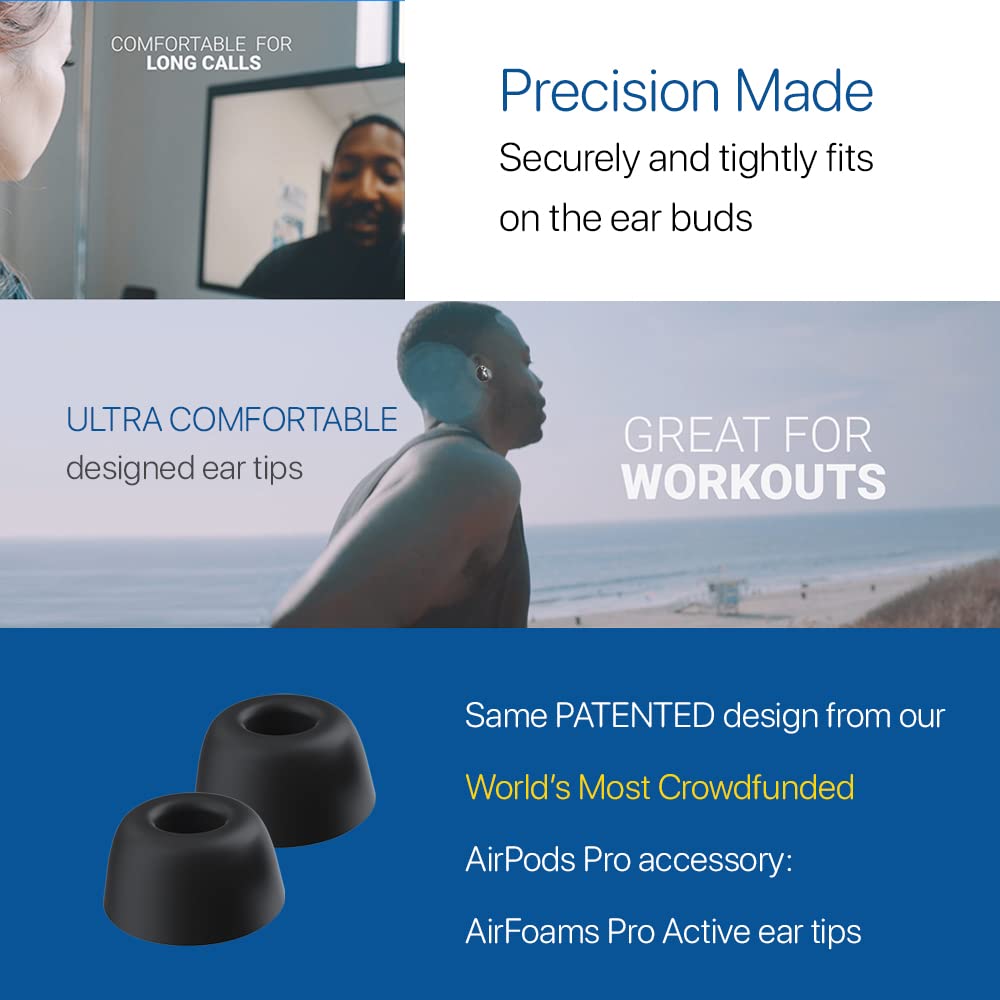 AirFoams Pro Universal Memory Foam Ear Tips w/Silicone Shield Patented for Sony WF-1000XM5, WF-1000XM4, Beat Fit Pro, Beats Studio Buds Plus, Beats Flex. Replacement. Kickstarter. (SML)