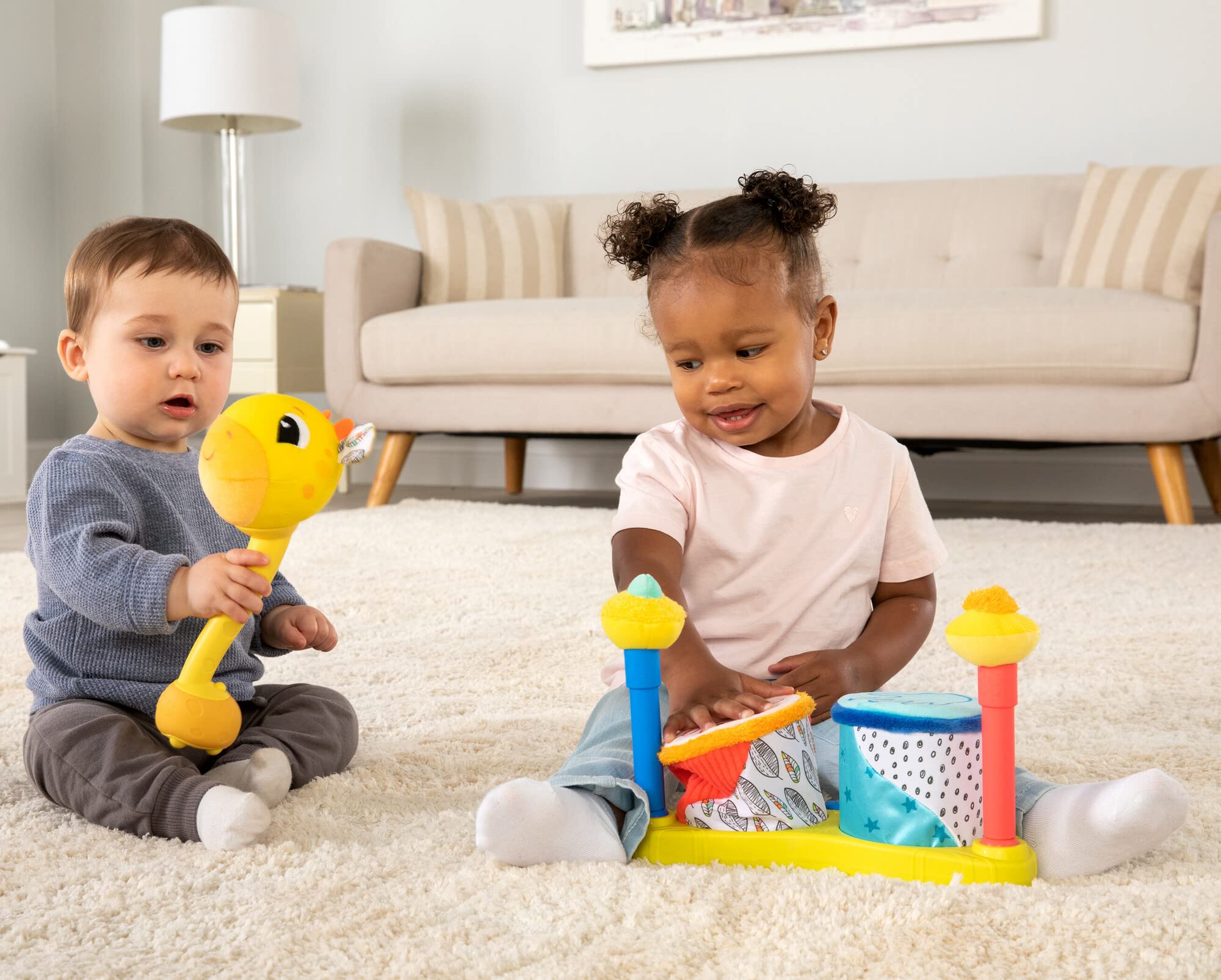 Lamaze Squeeze Beats First Drum Set - Baby Sensory Toy Includes Funny Animal Sounds - Colorful Baby Musical Toys for Early Childhood Development - Ages 12 Months and Up