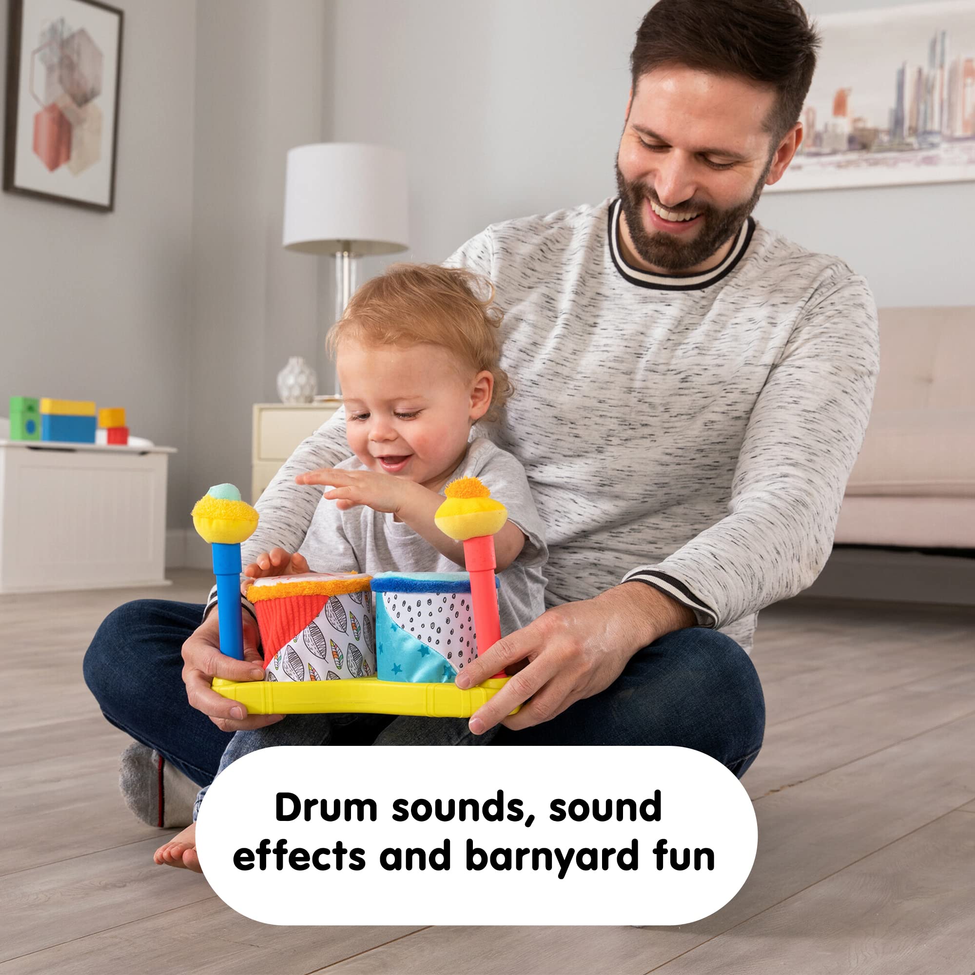 Lamaze Squeeze Beats First Drum Set - Baby Sensory Toy Includes Funny Animal Sounds - Colorful Baby Musical Toys for Early Childhood Development - Ages 12 Months and Up