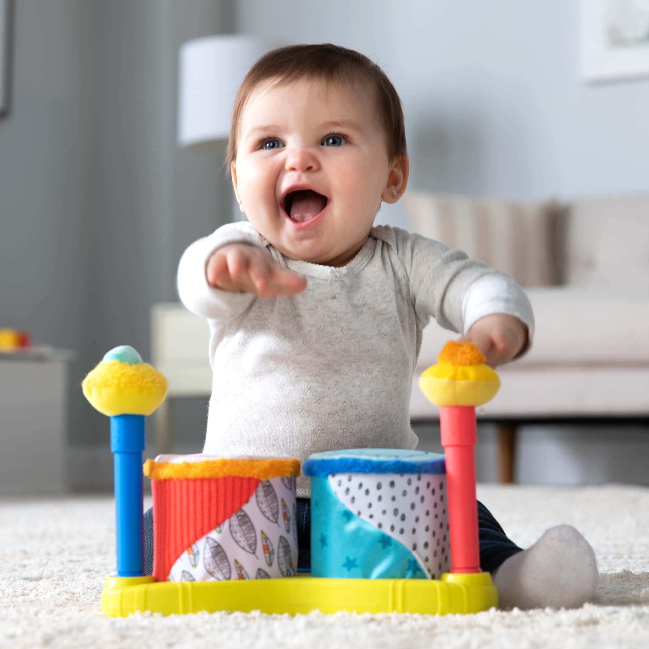 Lamaze Squeeze Beats First Drum Set - Baby Sensory Toy Includes Funny Animal Sounds - Colorful Baby Musical Toys for Early Childhood Development - Ages 12 Months and Up