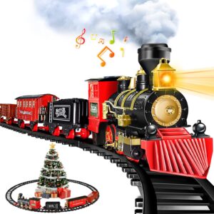 Train Set - Electric Train Toy with Railway Kit, Smoke, Sound, Light, Cargo Cars & Tracks, Toddler Model Train Set for 3 4 5 6 7 8+ Year Old Kids Birthday Gifts