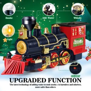 Train Set - Electric Train Toy with Railway Kit, Smoke, Sound, Light, Cargo Cars & Tracks, Toddler Model Train Set for 3 4 5 6 7 8+ Year Old Kids Birthday Gifts