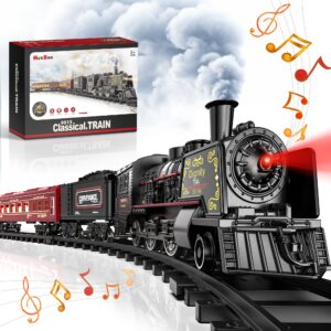 hot bee train set - model train toys w/glowing passenger carriages, steam locomotive & tracks, metal electric trains w/smoke, sound & light, toy train for 3 4 5 6 7+ years old boys birthday gifts