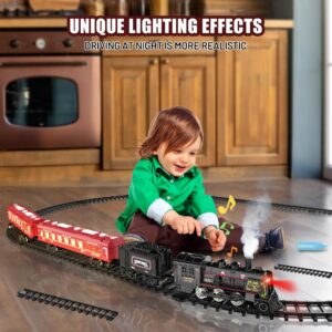 Hot Bee Train Set - Model Train Toys w/Glowing Passenger Carriages, Steam Locomotive & Tracks, Metal Electric Trains w/Smoke, Sound & Light, Toy Train for 3 4 5 6 7+ Years Old Boys Birthday Gifts