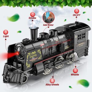 Hot Bee Train Set - Model Train Toys w/Glowing Passenger Carriages, Steam Locomotive & Tracks, Metal Electric Trains w/Smoke, Sound & Light, Toy Train for 3 4 5 6 7+ Years Old Boys Birthday Gifts