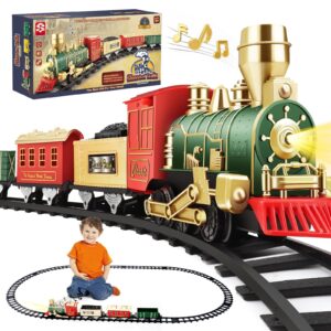 juqu train set-electric train sets for boys toddlers classical train toys,battery-powered locomotive engine with sound and lights, 3 cars &10 tracks, christmas toy train for age 3 4 5 6 years old kids