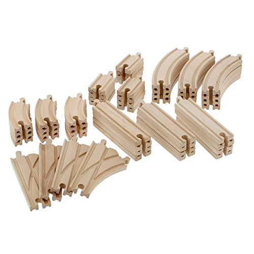 Wooden Train Track 52 Piece Set - 18 Feet Of Track Expansion And 5 Distinct Pieces - 100% Compatible with All Major Brands Including Thomas Wooden Railway System - by Right Track Toys, T