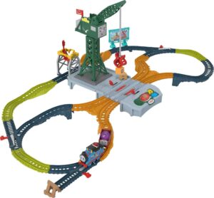 ​thomas & friends motorized toy train set, talking cranky delivery with track, sounds & phrases for pretend play preschool kids ages 3+ years