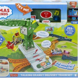 ​Thomas & Friends Motorized Toy Train Set, Talking Cranky Delivery with Track, Sounds & Phrases for Pretend Play Preschool Kids Ages 3+ Years