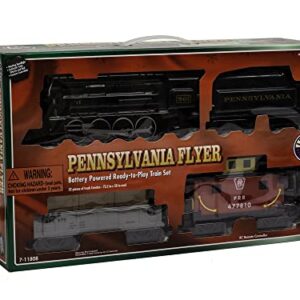 Lionel Battery-Operated Pennsylvania Flyer Freight Toy Train Set with Locomotive, Train Cars, Track & Remote with Authentic Train Sounds, & Lights for Kids 4+