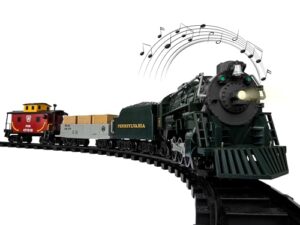 lionel battery-operated pennsylvania flyer freight toy train set with locomotive, train cars, track & remote with authentic train sounds, & lights for kids 4+