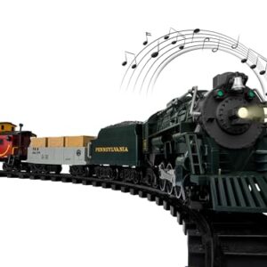 Lionel Battery-Operated Pennsylvania Flyer Freight Toy Train Set with Locomotive, Train Cars, Track & Remote with Authentic Train Sounds, & Lights for Kids 4+