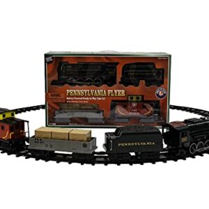 Lionel Battery-Operated Pennsylvania Flyer Freight Toy Train Set with Locomotive, Train Cars, Track & Remote with Authentic Train Sounds, & Lights for Kids 4+