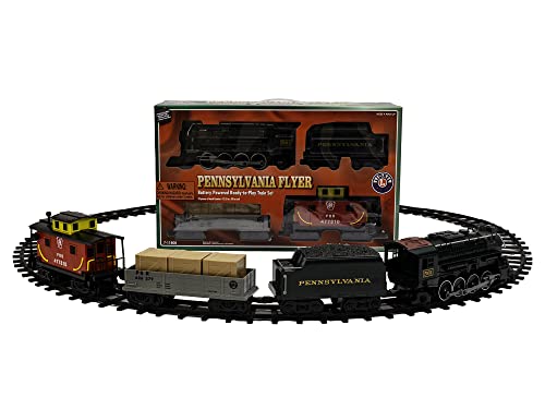 Lionel Battery-Operated Pennsylvania Flyer Freight Toy Train Set with Locomotive, Train Cars, Track & Remote with Authentic Train Sounds, & Lights for Kids 4+