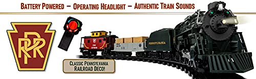 Lionel Battery-Operated Pennsylvania Flyer Freight Toy Train Set with Locomotive, Train Cars, Track & Remote with Authentic Train Sounds, & Lights for Kids 4+