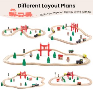 Tiny Land Wooden Train Set for Toddler - 39 Pcs- with Wooden Tracks fits Thomas, fits Brio, fits Chuggington, fits Melissa and Doug - Expandable, Changeable-Train Toy for 3 4 5 Years Old Girls & Boys