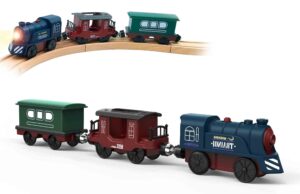 battery operated train for wooden track, 3pcs train toy set for 3 4 5+years old boy girl toddlers, motorized train accessories electric train compatible with thomas & friends, brio and chuggington