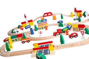 orbrium toys 100 piece triple loop wooden train set track generic fits thomas brio