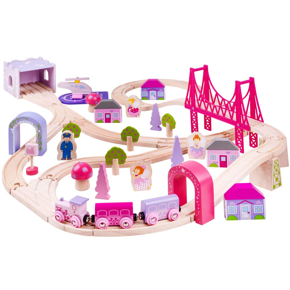 Bigjigs Rail Wooden Fairy Town Train Set - 75 Play Pieces