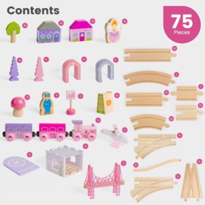 Bigjigs Rail Wooden Fairy Town Train Set - 75 Play Pieces