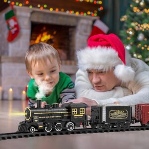 Electric Rechargeable Train Toy with Steam Engine for Kids 3 4 5 6 7+ Years Old, Model Train Set, Light and Sounds for Boys & Girls