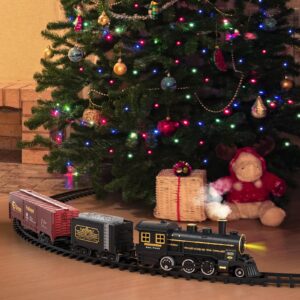 Electric Rechargeable Train Toy with Steam Engine for Kids 3 4 5 6 7+ Years Old, Model Train Set, Light and Sounds for Boys & Girls