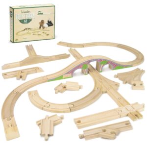 conductor carl wooden train track set, 42 pieces - solid wood wooden train track accessories compatible with most major toy train brands - single piece, interlocking wooden train tracks