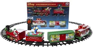 lionel battery-operated disney mickey mouse express toy train set with locomotive, train cars, track & remote with authentic train sounds, & lights for kids 4+