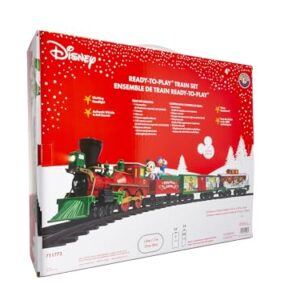 Lionel Battery-Operated Disney Mickey Mouse Express Toy Train Set with Locomotive, Train Cars, Track & Remote with Authentic Train Sounds, & Lights for Kids 4+